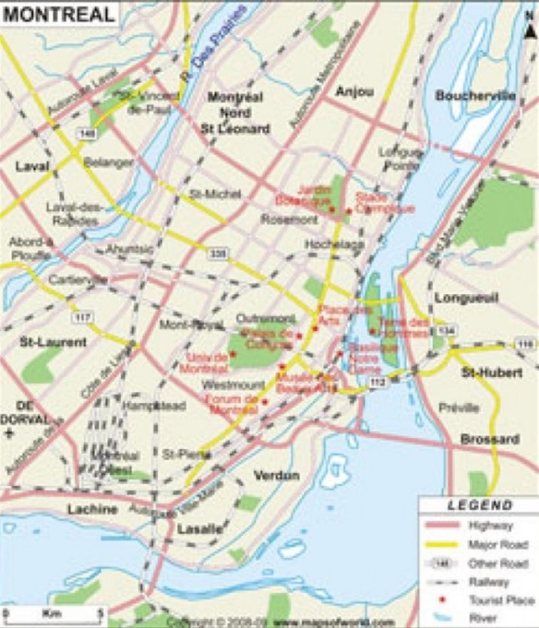 Map Of Downtown Montreal Canada